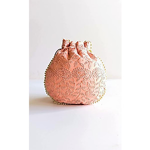 Ethnic Indian Potli Bag For Woman Chikankari Work Embroidered Potli Bag Handbag Elegant Organizer Clutch With Handle Wedding & Evening Party Purse BY PANACHE MERCHANT (Pack Of 5)