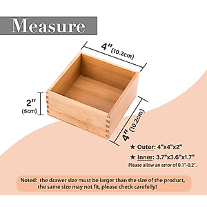 Sansnow Bamboo Organizer Storage Boxes for Tabletop Bathroom Dresser Organizer Small Boxes, Bamboo 4"*4"