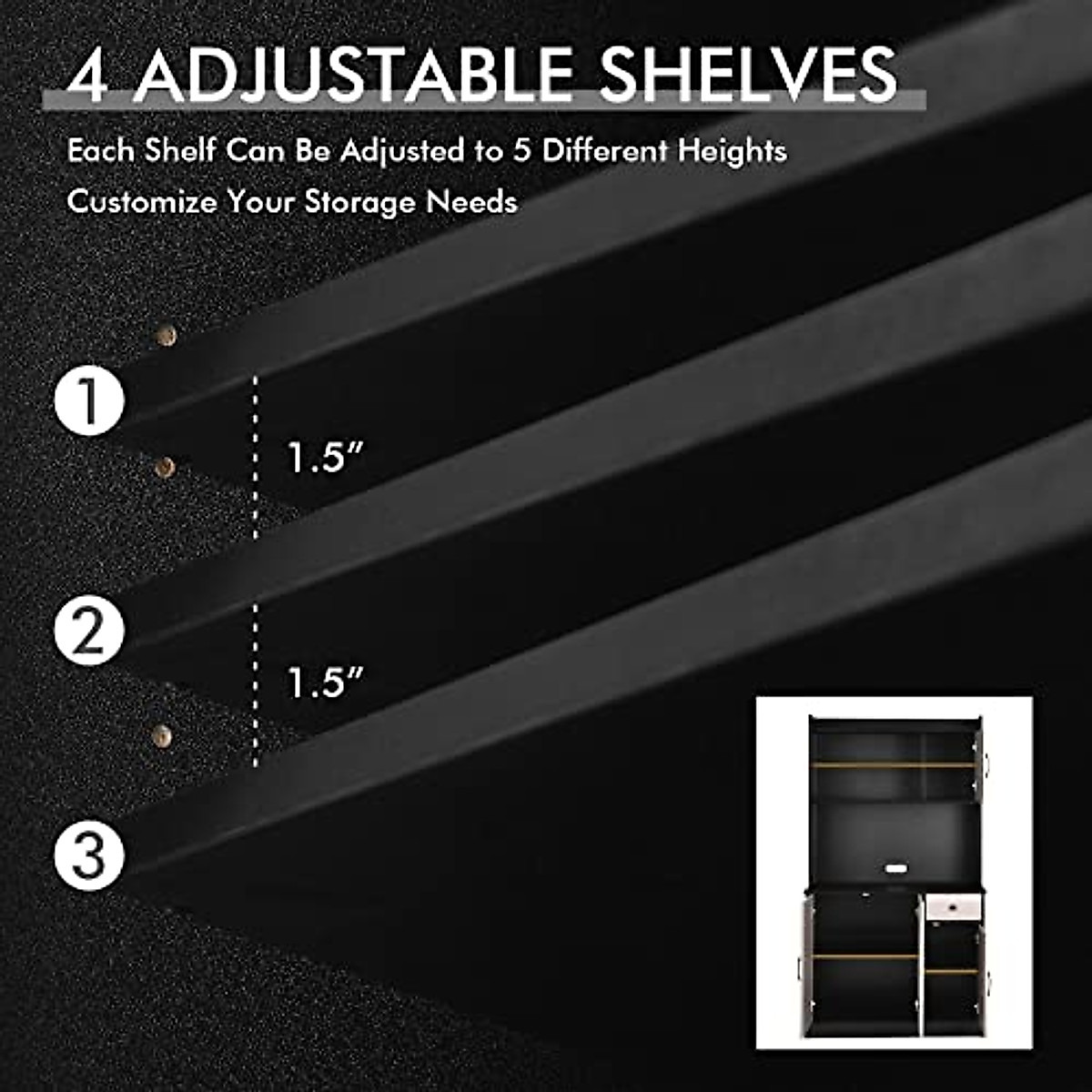 COSTWAY Freestanding Buffet with Hutch, Kitchen Pantry Storage Cabinet with 5-Position Adjustable Shelves, Kitchen Buffet Cabinet with Open Shelves, Doors and Drawer for Home (Black)