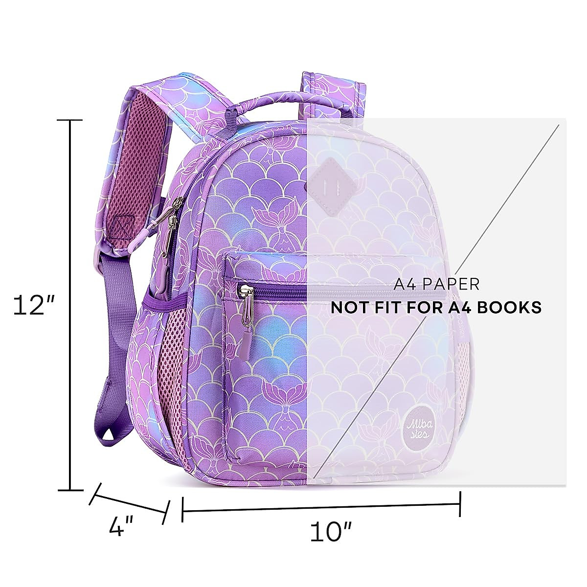 mibasies Toddler Backpack for Girls 2-4, Kindergarten Backpack for Girls, Mermaid Backpack for Preschool Daycare, Mini, Mermaid Tail