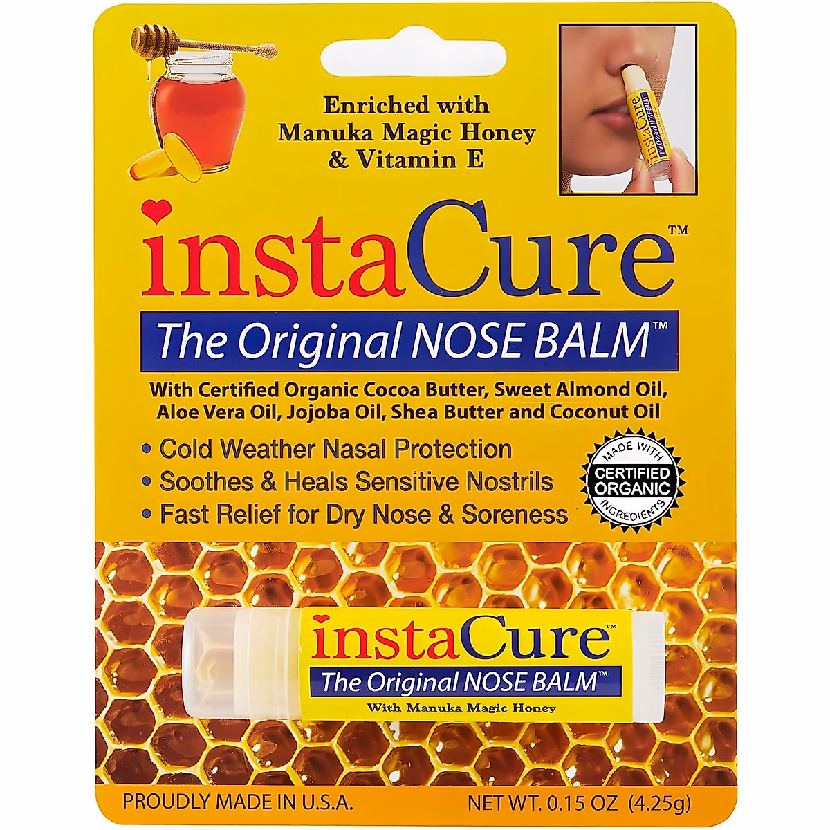 INSTACURE Original Nose Balm. Fast Relief for Cracked Dry & Sore Noses with Raw Manuka Honey Vitamin E Shea Butter Aloe Vera Oil. Heals Dog’s Dry Cracked Nose (1 Pack)