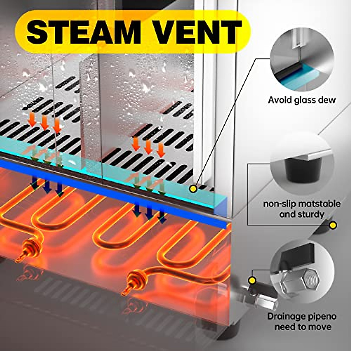WantJoin Hot Dog Steamer, 2 Tiers Electric Hot Dog Steamer with Bun Warmer 27 L/24.52 QT, Visuable Glass Slide Doors Suit for 175 Hot Dogs and 40 Buns