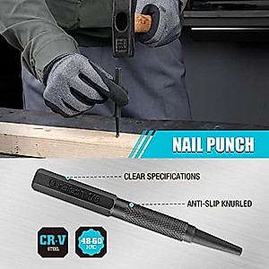 DURATECH 18 Piece Punch/Chisel/Alignment Tool Set, Including Pin Punch, Center Punch, Nail punch, Alignment Tool, Cold Chisel, Chisel Gauge, for Removing Repair Tool, with Rolling Pouch