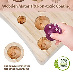 NAODONGLI Wooden Montessori Toys for Toddler,Educational Toys for 3 Year Old,STEM Toys Mushroom Harvest Game,Learing Shape Sorting & Number Matching,First Birthday Gifts for Kids Boys Girls