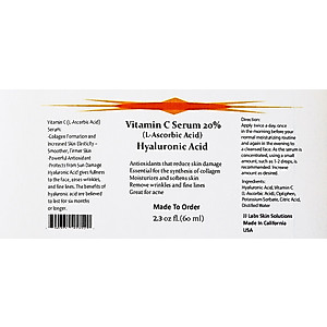 Vitamin C Skin Serum 20% (L-Ascorbic Acid) with Pure Hyaluronic Acid Anti Aging Serum (2oz)