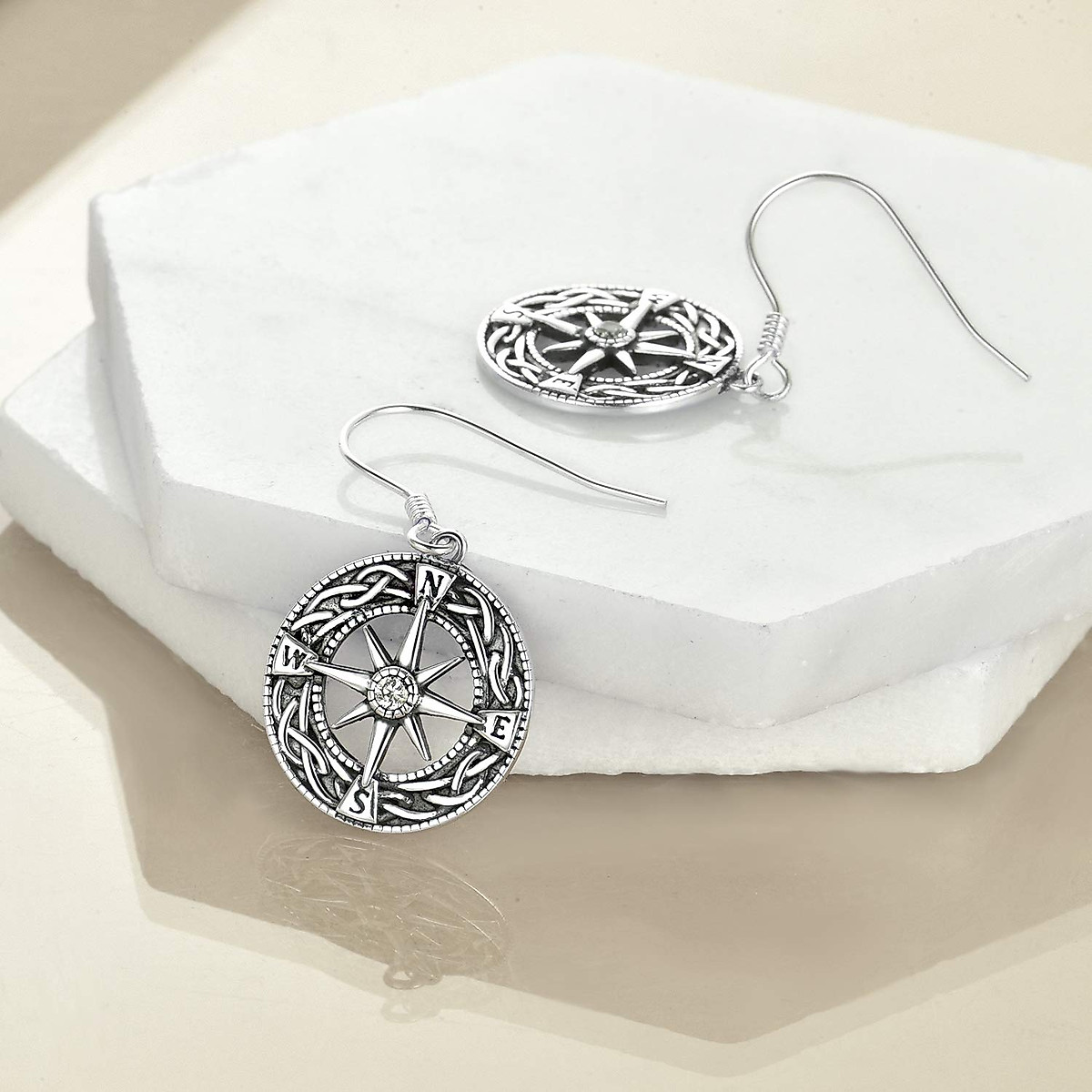 Sterling Silver Compass Earrings Celtic knot Compass dangle Drop Earrings Jewelry for Women