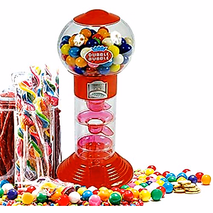 Playo 10.5" Gumball Machine for Kids, Spiral Style Candy Dispenser for Gifts, Parties or Events - Bubblegum Machine w/Gumb Balls Included (Red)
