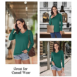 Workout Tops for Women Athletic Shirts & Tees Long Sleeve V Neck T Shirts Quick Dry Performance Shirt for Women Emerald Green