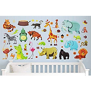 DEKOSH Jungle Animal Wall Decal Pack of Colorful Stickers for Baby Nursery Playroom - Peel & Stick Unisex Safari Theme Kids Wall Decals