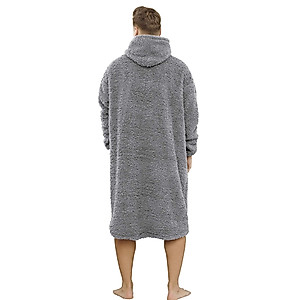 ililmmoe Sherpa Wearable Blanket Oversized Hoodie Sweatshirt TV Blanket with Long Sleeves and Pocket-Gray