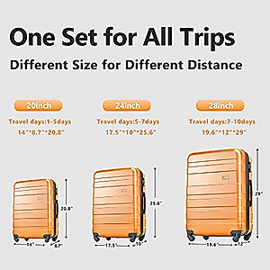 Merax 3 Piece Expandable ABS Hardshell Luggage Sets Spinner Wheel Suitcase TSA Lock Suit Case, Orange, (20/24/28)