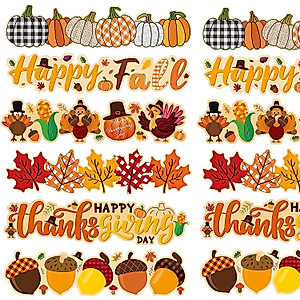 70Feet Haooryx Happy Thanksgiving Fall Bulletin Board Borders 72PCS Cartoon Turkey Pumpkin Maple Leaves Paper Borders Trim for School Classroom Autumn Theme Party Blackboard Border Wall Decorations