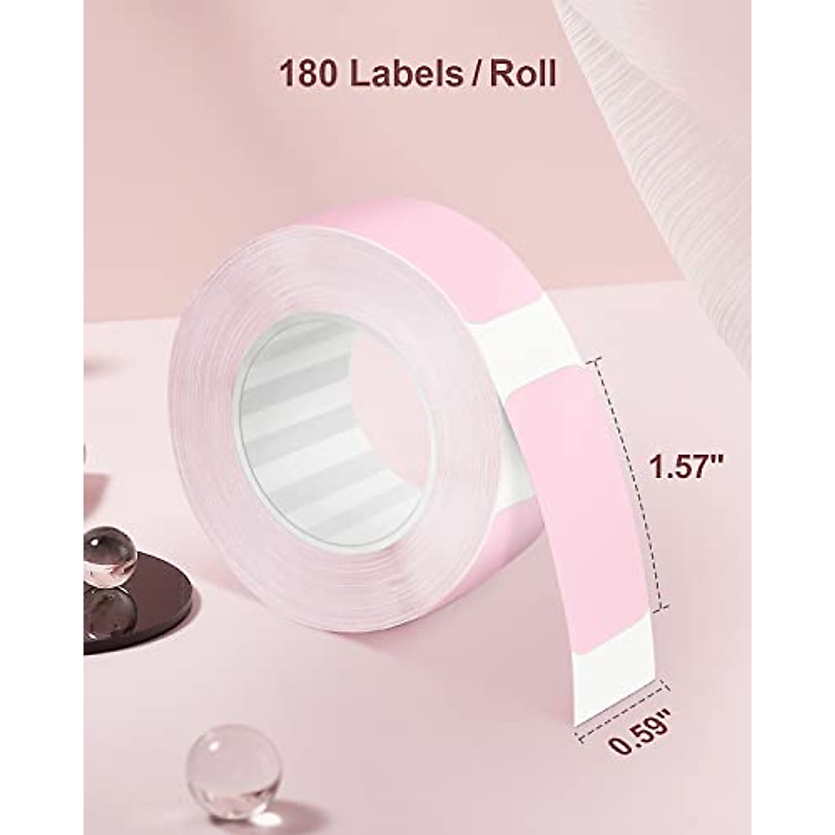 POLONO Thermal Label Maker Tape Adapted P10 Label Maker, Standard Laminated Office Labeling, 15mmx40mm/0.5x1.57inch, 180 Labels/Roll, P10 Thermal Printing Label Paper (Pink)