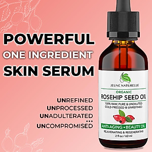 Jeune Naturelle Rosehip Oil Organic, From Fruit & Seeds, Pure, Raw, Virgin, Cold Pressed, Undiluted Body Oil For Skin Care, For Hair Oil, Gua Sha, Cuticle Oil, Face Oil, Organic Rosehip Seed Oil, 2 oz