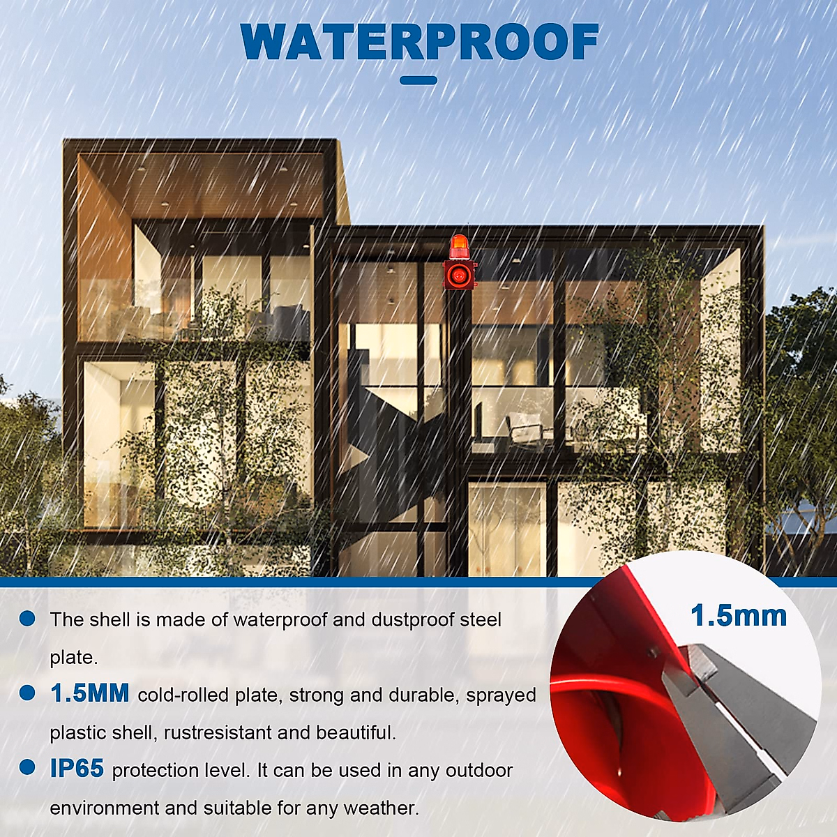 Saladulce Wireless Industrial Siren Alarm 0.311 Mile Outdoor Siren Strobe 120dB Remote Control Sound and Light Alarm IP65 Waterproof Emergency Strobe Warning Light (110V Without Plug)