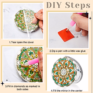Marsui 4 Pcs Diamond Painting Compact Mirror Art Kits for Adults DIY Pocket Mirror Art Cover Portable Folding Purse Looking Glass for Women(Mandala)