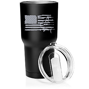 Smooth Body Tumbler Stainless Steel Vacuum Insulated Travel Mug Cup Gift American Gun Flag (30 oz, Matte Black)