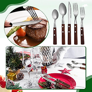 Tanlade 60 Pcs Wooden Handle Silverware Set 18/8 304 Stainless Steel Walnut Handle Flatware Set Reusable Cutlery Set Included Dinner Forks,Salad Forks,Table Knives,Tablespoons,Teaspoons, Serves for 12