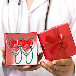 Hlsicnalm 4PCS Christmas Heart Stethoscope Decoration, 2024 Stethoscope Caring Heart Work Pendant, Heart Health Wishes Pendant
