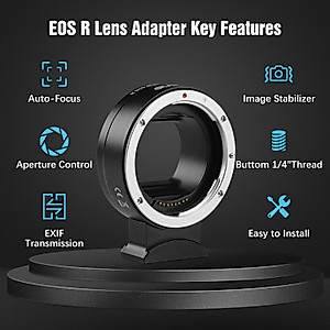 Donwell EF to EOS R Mount Adapter,Auto-Focus EF/EF-S Lens to RF Mount Converter Ring with Removable Tripod Mount Compatible for Canon EOS R RP R5 R6 R7 R10 R50 Series Mirrorless Digital Cameras