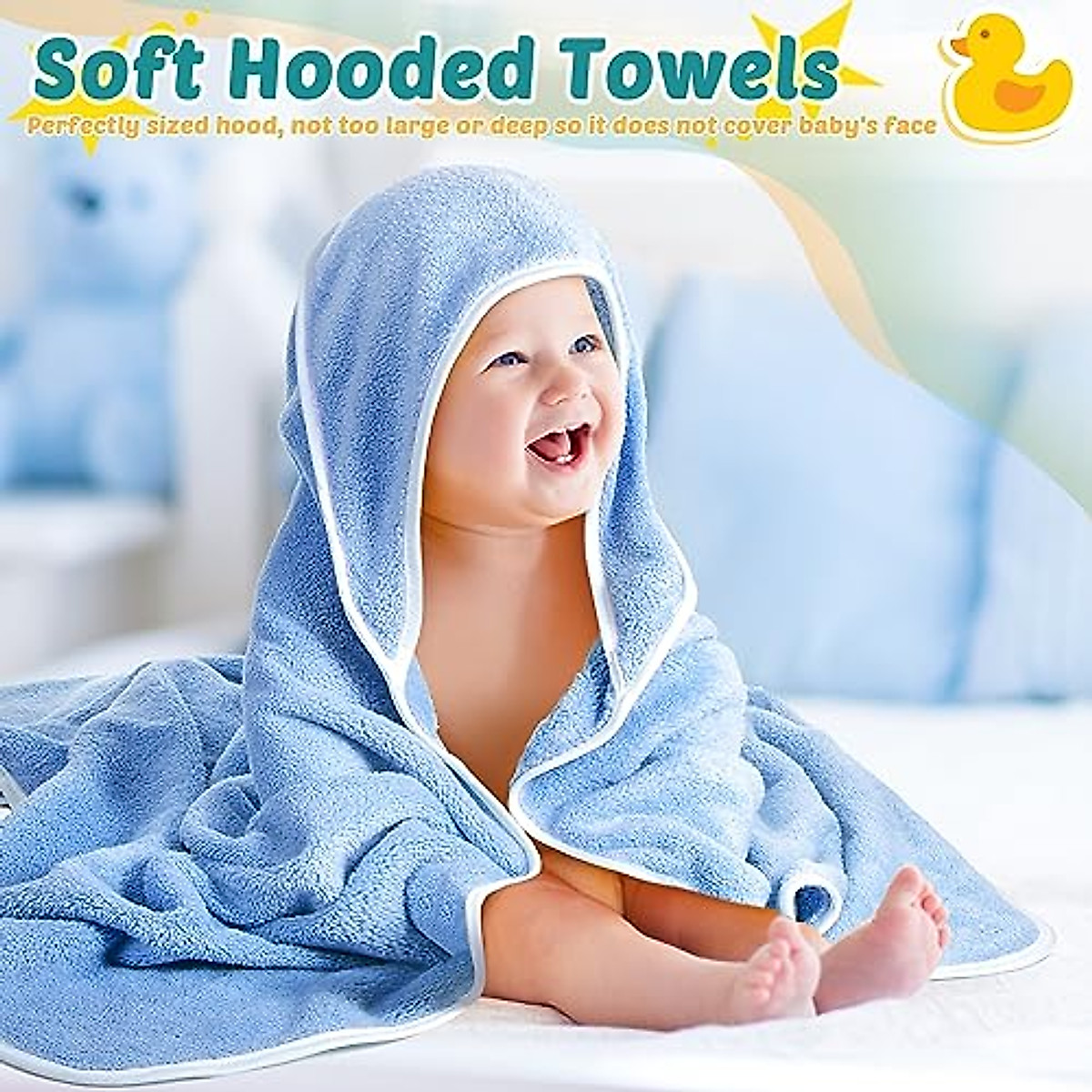 6 Pack Baby Bath Towel, Coral Fleece Soft Absorbent Newborn Hooded Towel for Kids, 30 x 30 Inch Hooded Baby Toddler Bath Blanket Towel for Babies Toddler Infant Shower Gift Supplies (Gray/Beige/Blue)