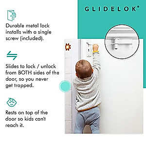 2 Pack - GlideLok Child Safety Door Top Lock Made of Durable Metal (Not Cheap Plastic Like Other Models) | for Childproofing Interior/Exterior Doors | Adults Can Operate Lock from Both Sides