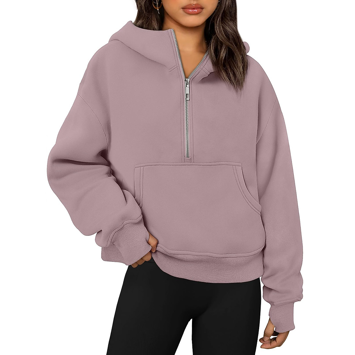 EFAN Sweatshirts Womens Hoodies Oversized Sweaters Quarter Half Zip Pullover Winter Jackets Fall Fashion Outfits 2023 Y2K Clothes Darkpink