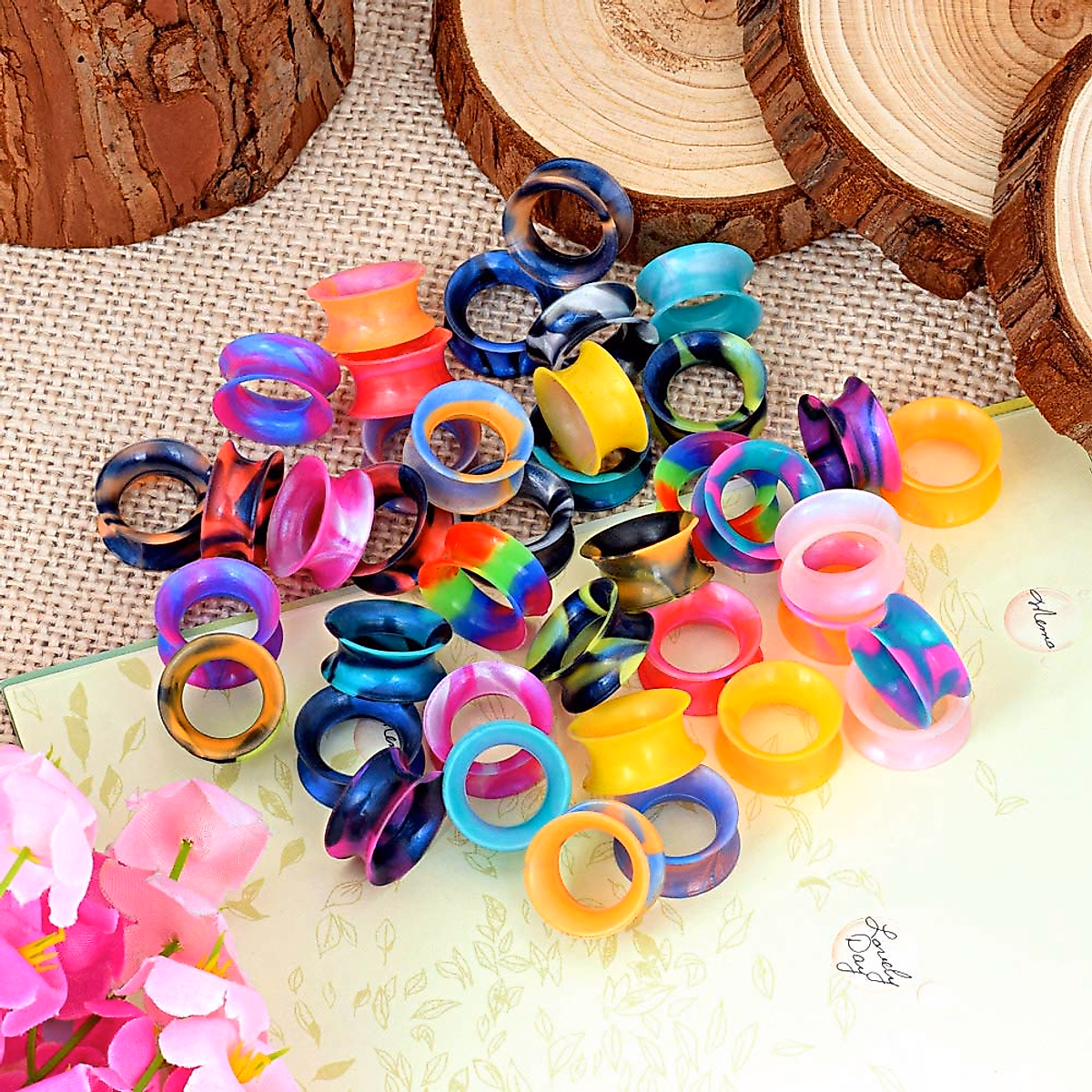 Longbeauty 40PCS Soft Silicone Ear Gauges Flesh Tunnels Plugs Stretchers Expander Camouflage Pattern Ear Piercing 2g-16mm