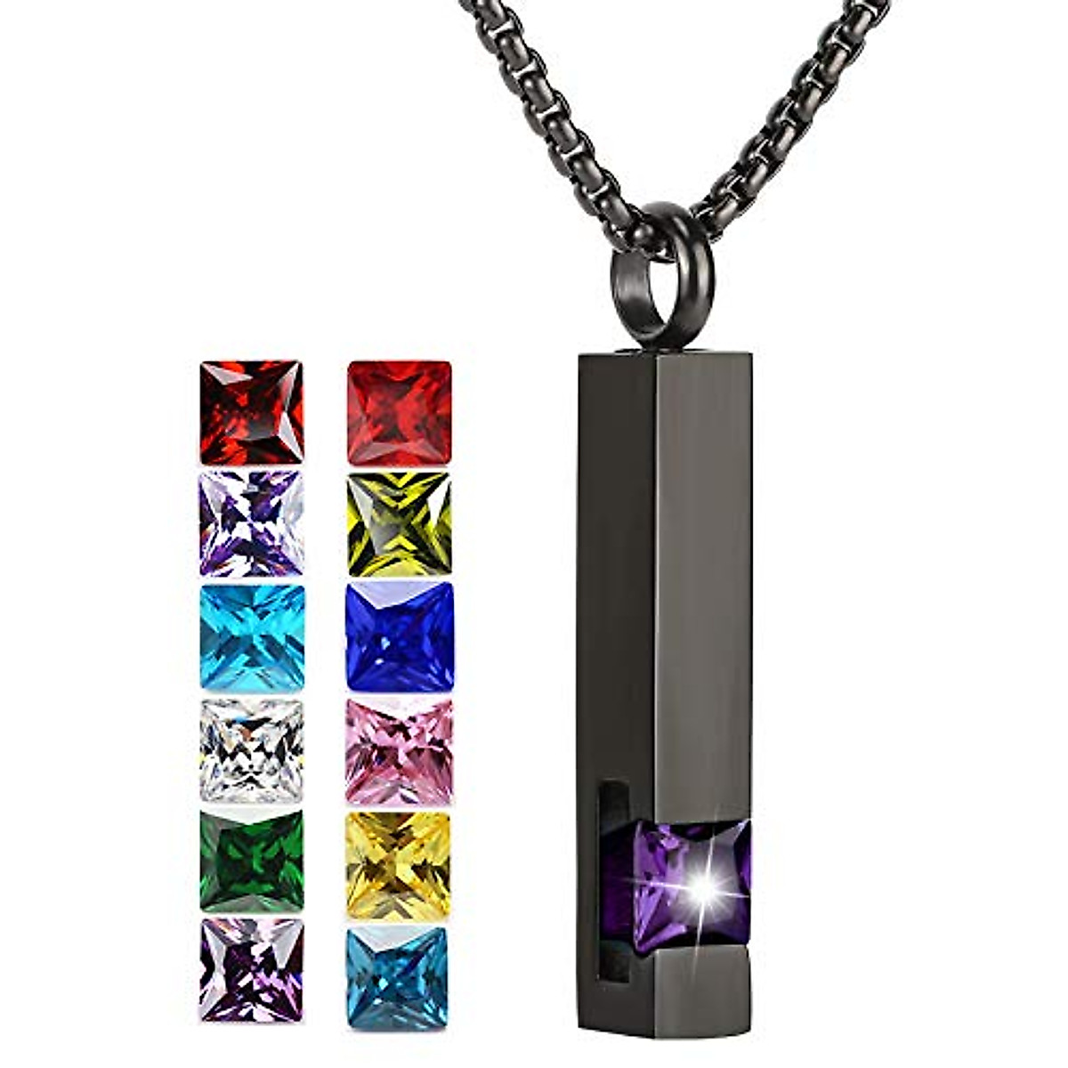 YOUFENG Urn Necklaces for Ashes Birthstone Cube Urns for Human Ashes Memorial Cremation Urn Locket Keepsake Ashes Jewelry (February)