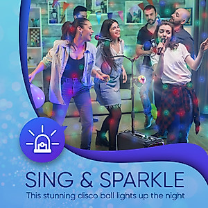 MASINGO Bluetooth Karaoke Machine for Adults and Kids - 2 Wireless Karaoke Microphones with Duet Mic Stand - Portable PA Speaker System, Disco Ball, Party Lights, TV Cable & Guitar Plug in - Lento X5