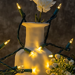 YULETIME Warm White LED Christmas Lights with Green Wire, 33 ft 100 Count UL Certified Commercial Grade Holiday String Light Set (Warm White - Green Wire)