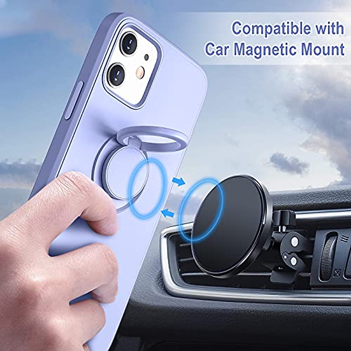 Hython Case for iPhone 12 Case & iPhone 12 Pro Case with Ring Stand, 360° Rotatable Ring Holder Magnetic Kickstand, Shockproof Rubber Protective Phone Case Cover Inner Microfiber Lining, Light Purple