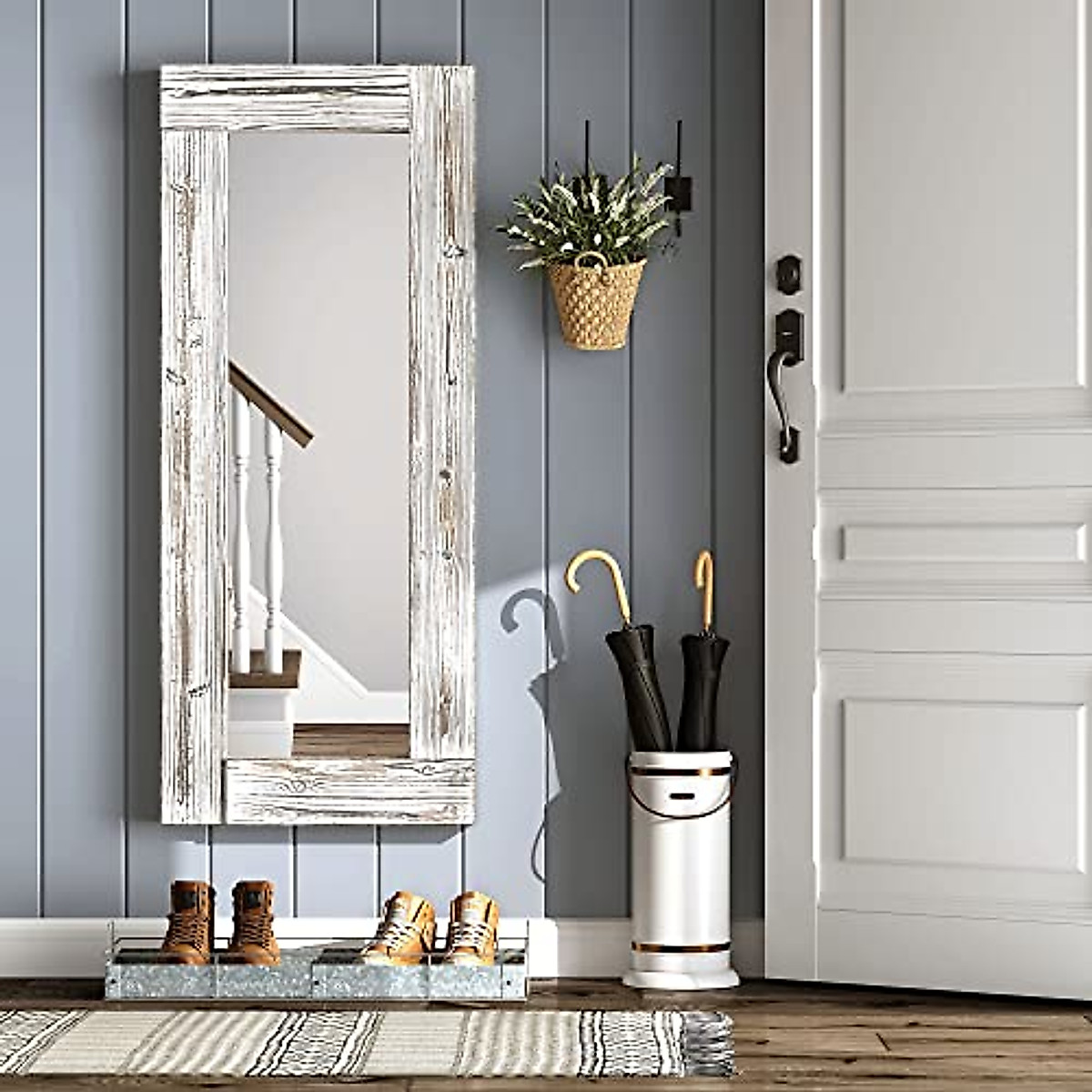 Barnyard Designs Rustic Farmhouse Full Length Mirror - Wood Frame Floor Standing Bedroom Mirror (58" x 24" / White)
