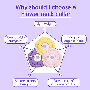 Adjustable Flower Recovery Collar for Dogs and Cats, Soft Comfortable Lightweight, Prevent Licking Wounds, Non-Vision Blocking, Pink,Yellow,Purple (Purple, Large)