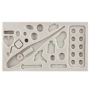 MYPRACS Medical Apparatus Tablet Silicone Mold Nurse Hat Stethoscope Pill Bottle Bandage Thermometer Medical Fondant Mold For Cake Decorating Cupcake Topper Candy Chocolate Gum Paste Clay Set Of 4