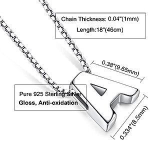 CANDYFANCY A Initial Necklace 925 Sterling Silver Letter Pendant Personalized 26 Alphabet Necklace for Women Men Gift with 18" Box Chain