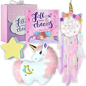 Tickle & Main Follow Your Dreams Unicorn Pillow Gift Set, Unicorn Plush, Dream Catcher for Girls Ages 4-9 Years
