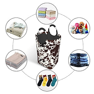 MIFSOIAVV Cowhide Brown Milk Cow Print Large Laundry Basket Collapsible Organizer Bin Animal Cowhide Skin Pattern Laundry Hamper with Handles Durable Washing Bin Dirty Basket for Nursery Clothes Toys