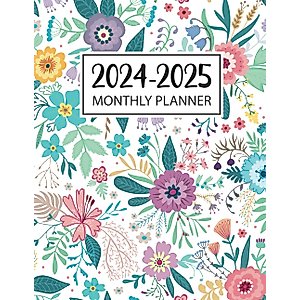 2024-2025 Monthly Planner: Two Year Schedule Organizer, 24 Months Calendar with Federal Holidays & Inspirational Quotes - Floral Cover