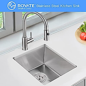 Bar Sink, ROVATE 15 x 17 inch Undermount Bar Sink, Handmade Single Bowl T-304 Stainless Steel Small Kitchen Sink with Strainer