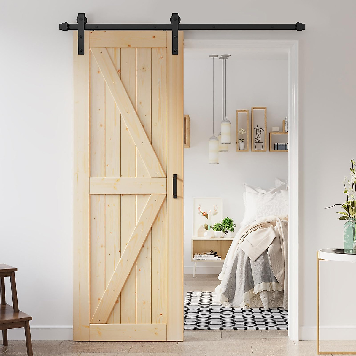 ROYMELO 30x84 inch Sliding Barn Wood Door Slab with 5ft Hardware Kit, Requires Simple DIY Assembly