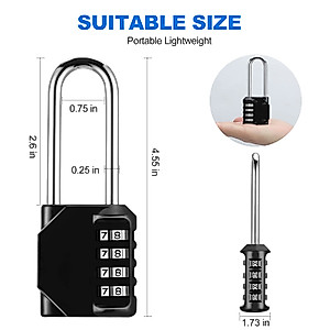 Combination Lock, 4 Digit Combination Padlock for School Gym Sports Locker, Fence, Toolbox, Case, Hasp Cabinet Storage (Long Shackle, 2 Pack, Blue & Black)