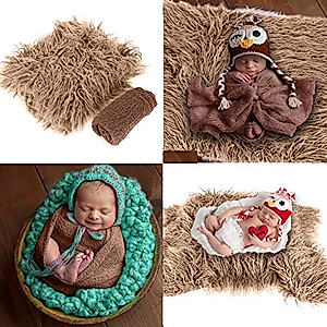 Newborn Photography Props Outfits Baby Photo Props Fluffy Blanket Ripple Wrap 2Pcs Costume Set Photoshoot Mat DIY Swaddle for Baby Boys Girls - Khaki