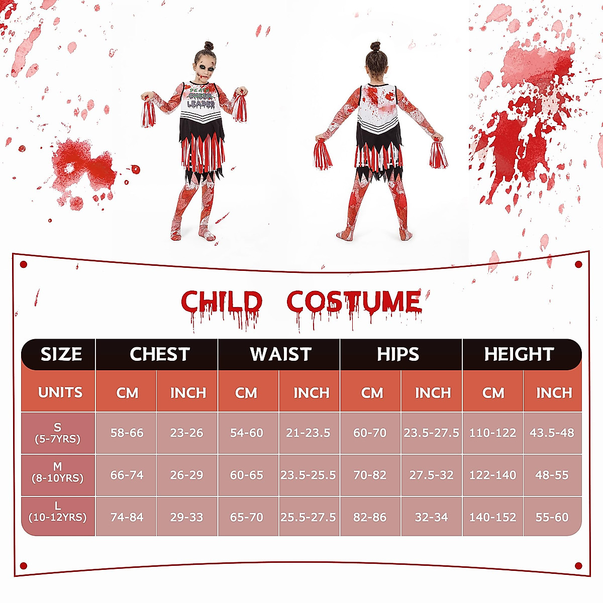 HPMNS Halloween Kids Zombie Cheerleader Costume L