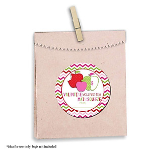 Main Squeeze Apple-Themed Valentine Party Favor Sticker Labels, 40 2" Party Circle Stickers by AmandaCreation, Great for Classroom Valentines, Envelope Seals, Gifts & Treats