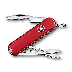 Victorinox Jetsetter Swiss Army Knife, Compact 7 Function Swiss Made Pocket Knife with Scissors, Magnetic Phillips Screwdriver and Key Ring – Red