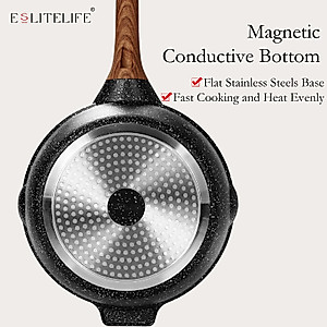 ESLITE LIFE Nonstick Deep Frying Pan with Lid, 5 Quart/11 Inch Granite Coating Sauté Pan Compatible with All Stovetops (Gas, Electric & Induction), PFOA Free, Black