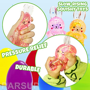 PARSUP 12PCS Easter Marble Eggs with Fidget Bunny for Easter Theme Party Favors, Supplies for Easter Egg Hunt, Basket Stuffers/Fillers, Classroom Prize Supplies Toddler Boys Girls