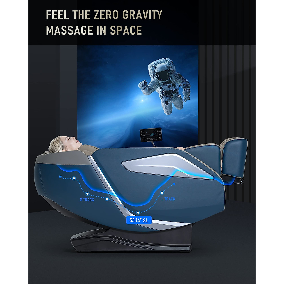 UIIU 3D Massage Chair Full Body Zero Gravity Back&Calf Heated Screen Touch Electric Massage Chairs SL Track Yoga Strecth Voice Control Body Scan with Bluetooth Speaker Foot Massage Blue