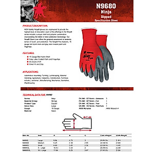 Memphis N9680 Red Ninja Flex Gloves, 15 Gauge, Size Large, (12 Pair)